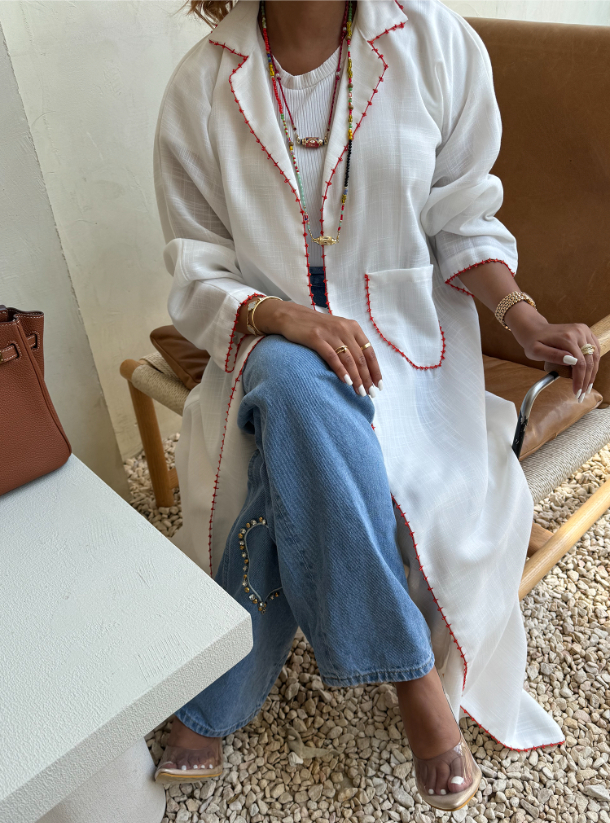 Bianca Linen white abaya with a small touch of orange Abayas from ...