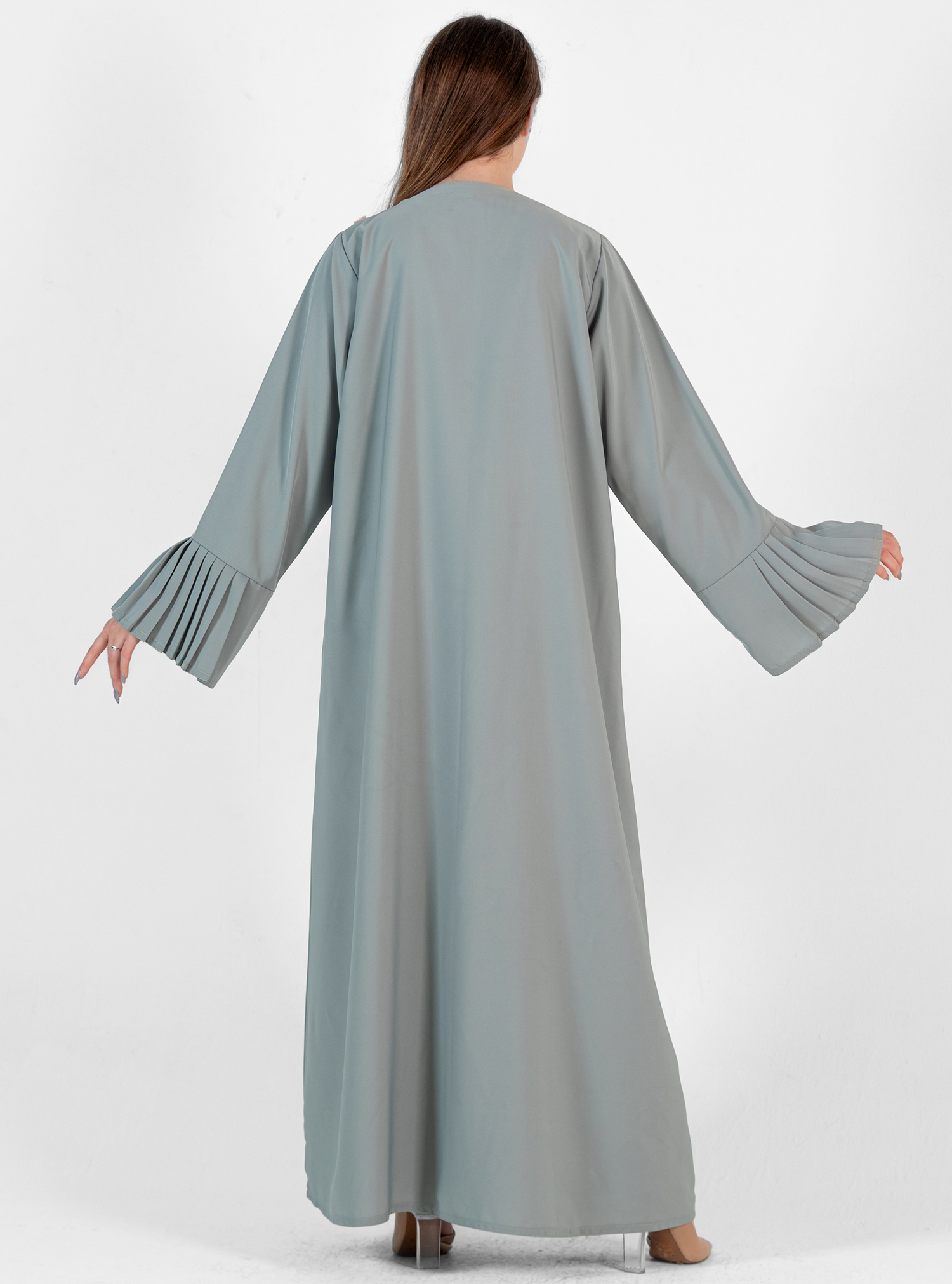 Green-R-202415 Abaya Green with Peach Color design with pocket style Abayas from Rosette Abaya ...