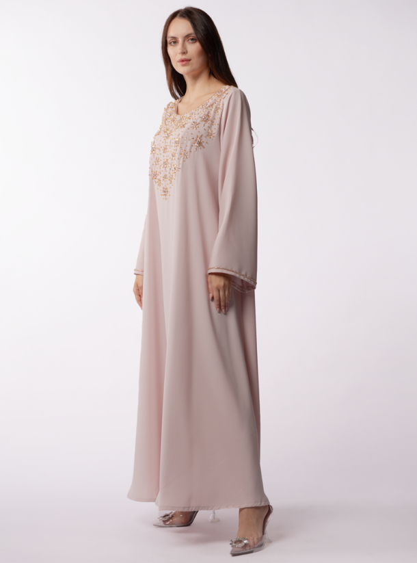 Kaftan0034 Light Pink kaftan embellished with elegant beads embroidery ...