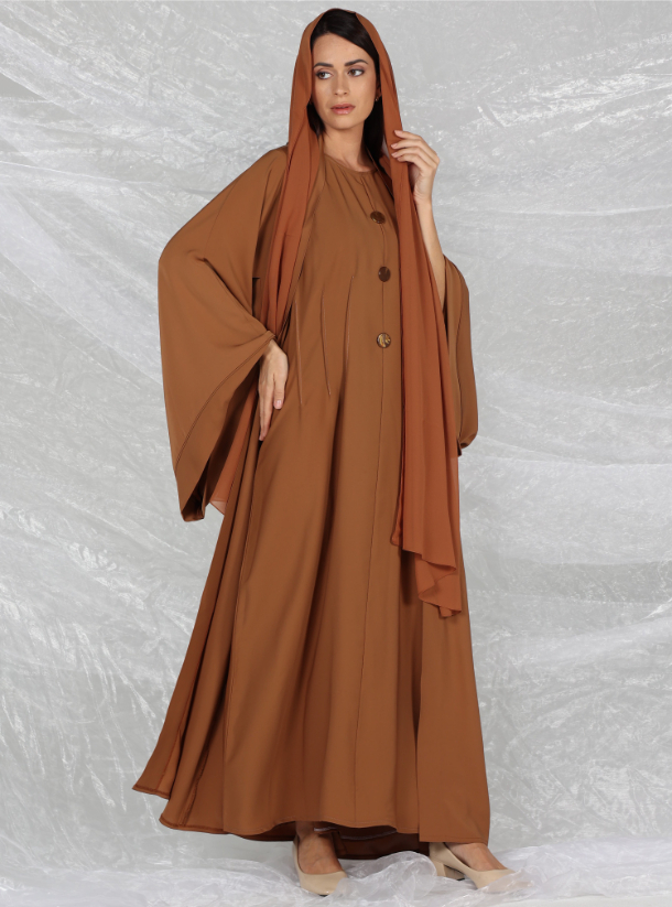 Tan Brown Square cute sleeves with matching embellished inner Abayas ...