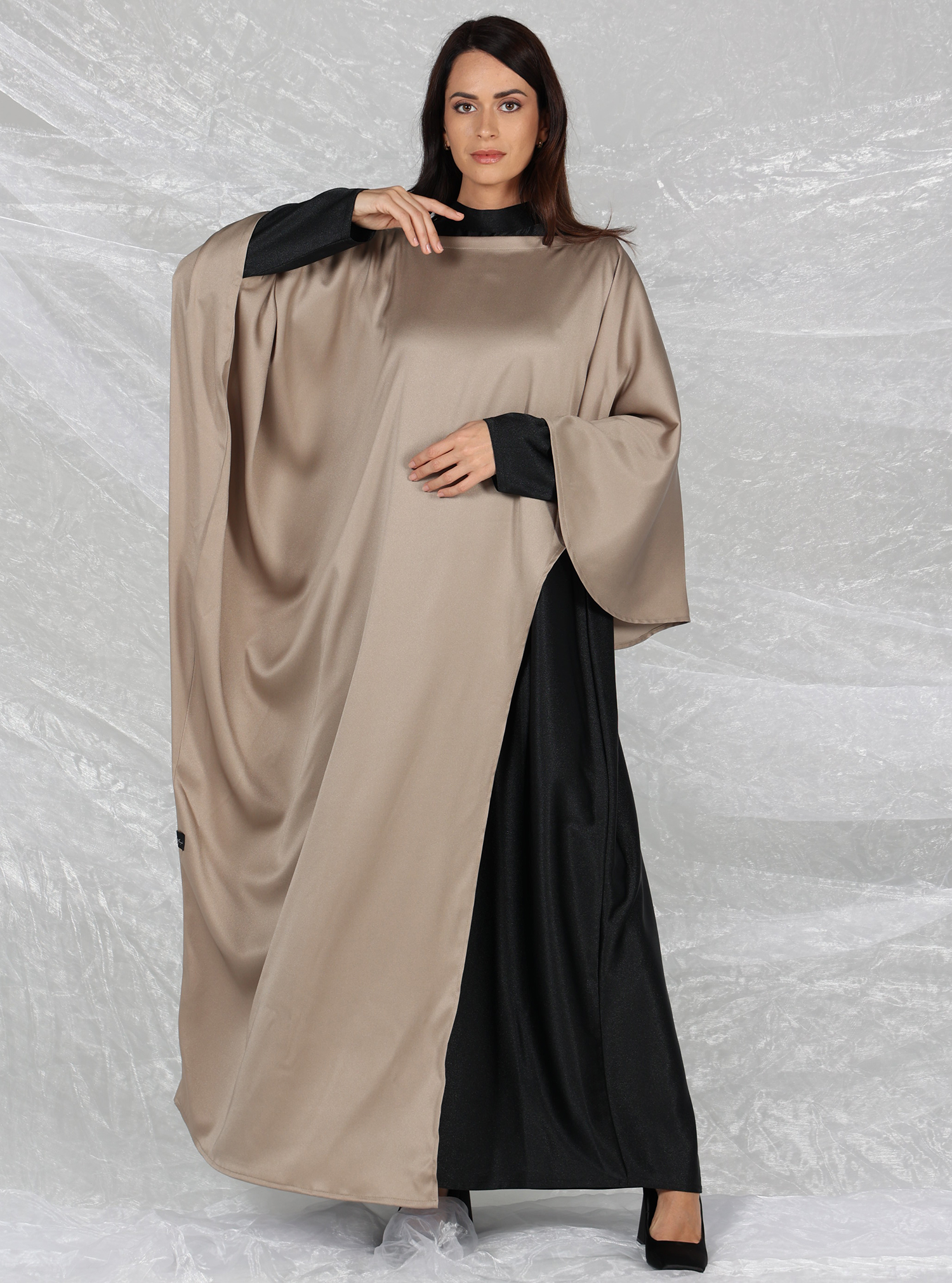 Chic Grace 220 Black closed high neck abaya with dull gold stylish cut ...