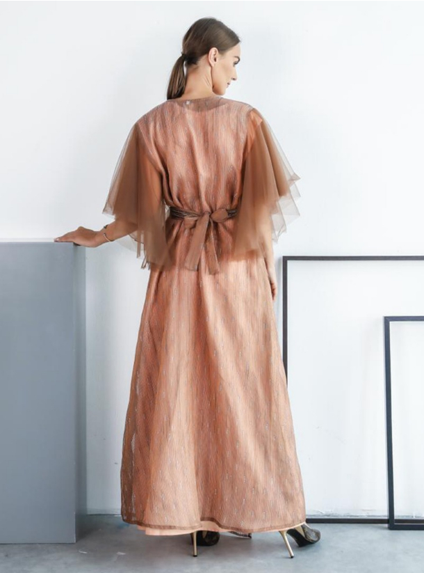 Hope Design Eid Elegant brown dress made of silk organza with a tie up ...