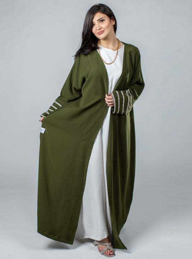Ransy Abaya Dark olive color abaya with emblished sleeves for special ...