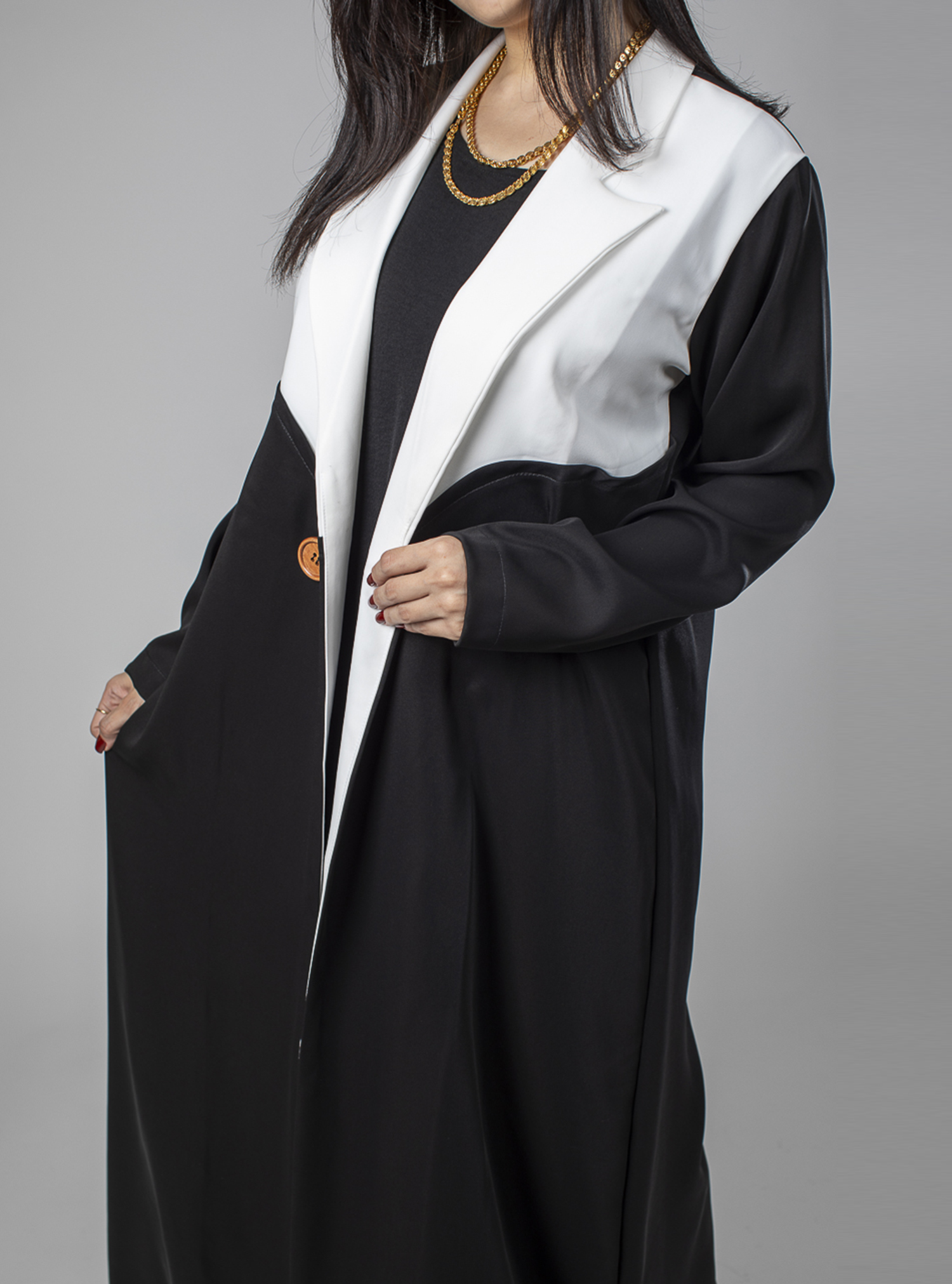 Misan abaya Two blocked color blazer abaya with brown buttons Abayas ...