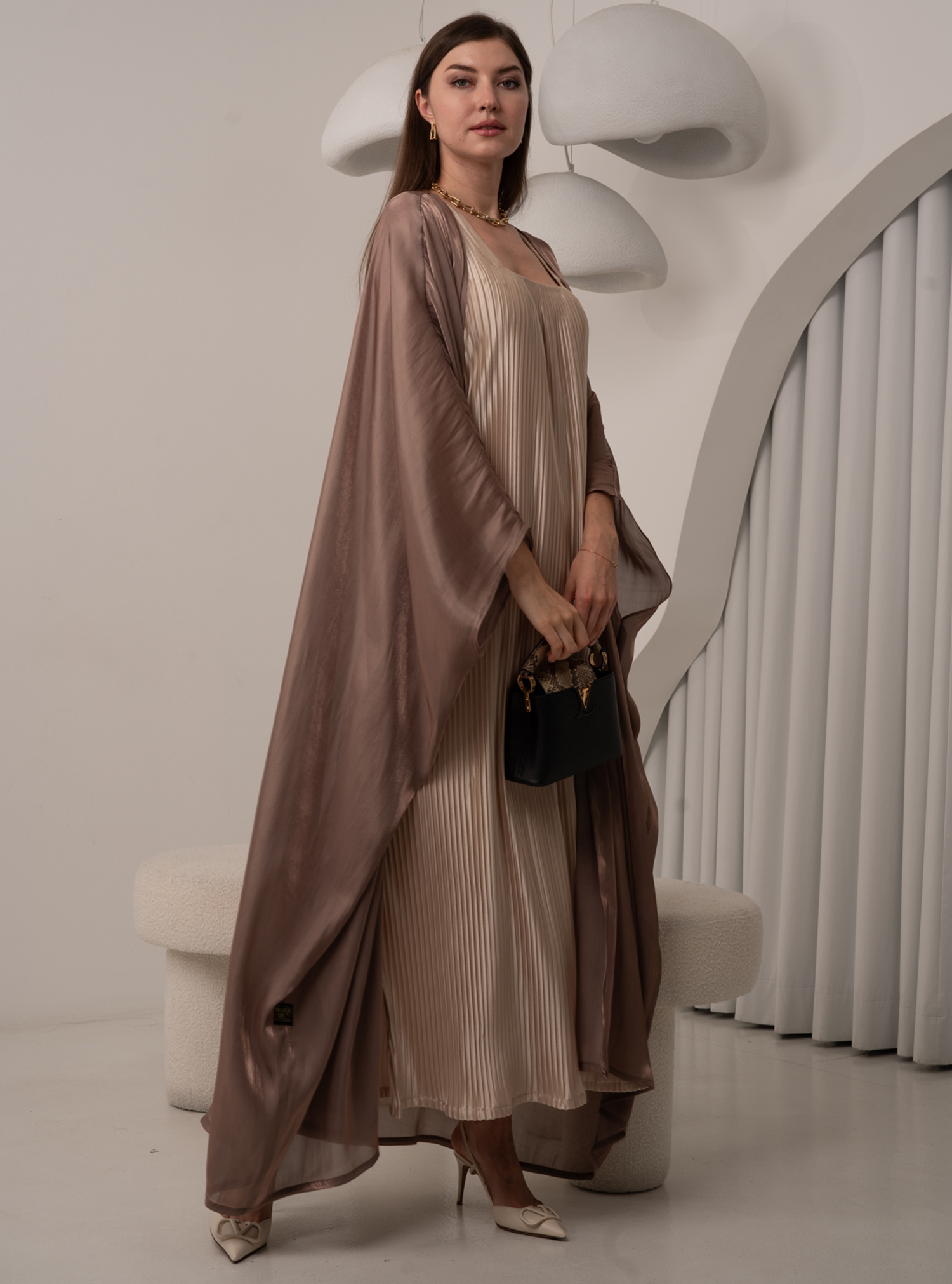 Anood Abaya Dark Gold Organza Abaya with Dress. Abayas from Marie Ben ...