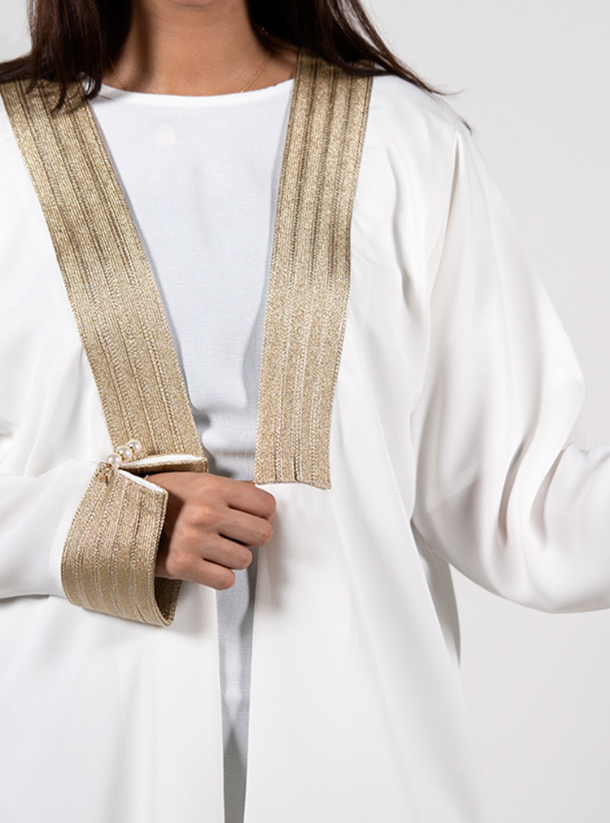Alif-39 Casual white abaya with lace on front and sleeves. Comes with a ...