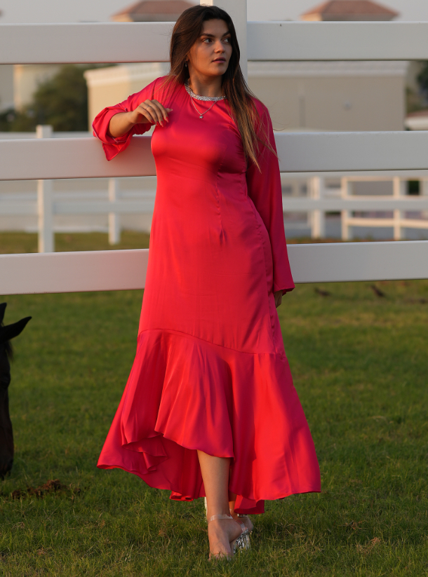 Pink Mermaid Raspberry Pink Silk Mermaid Dress with a Shimmering Stone ...
