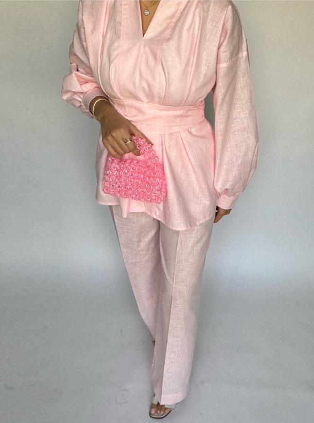 Pink Linen Set Baby Pink Linen Set: Includes Top, Pants, and Optional ...