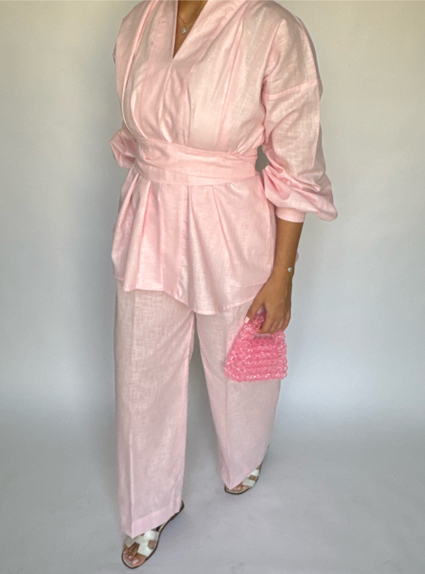 Pink Linen Set Baby Pink Linen Set: Includes Top, Pants, and Optional ...