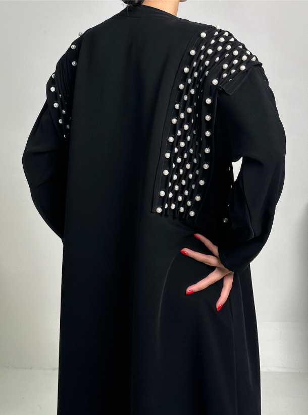 Black Abaya Crepe cloth abaya featuring intricate shoulder embroidery ...