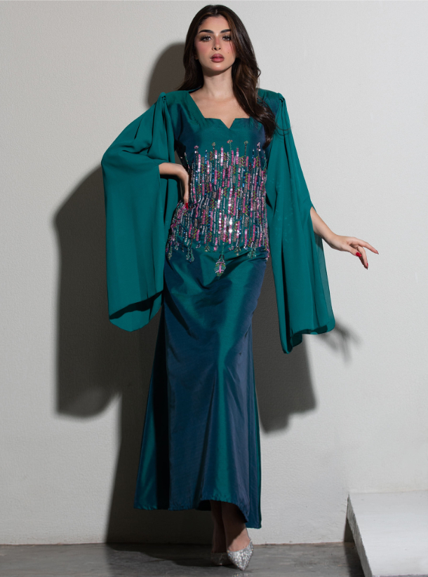 K03 Elegant Kaftan with Sophisticated Cut and Embellishments Kaftans from Etharooz at Boksha
