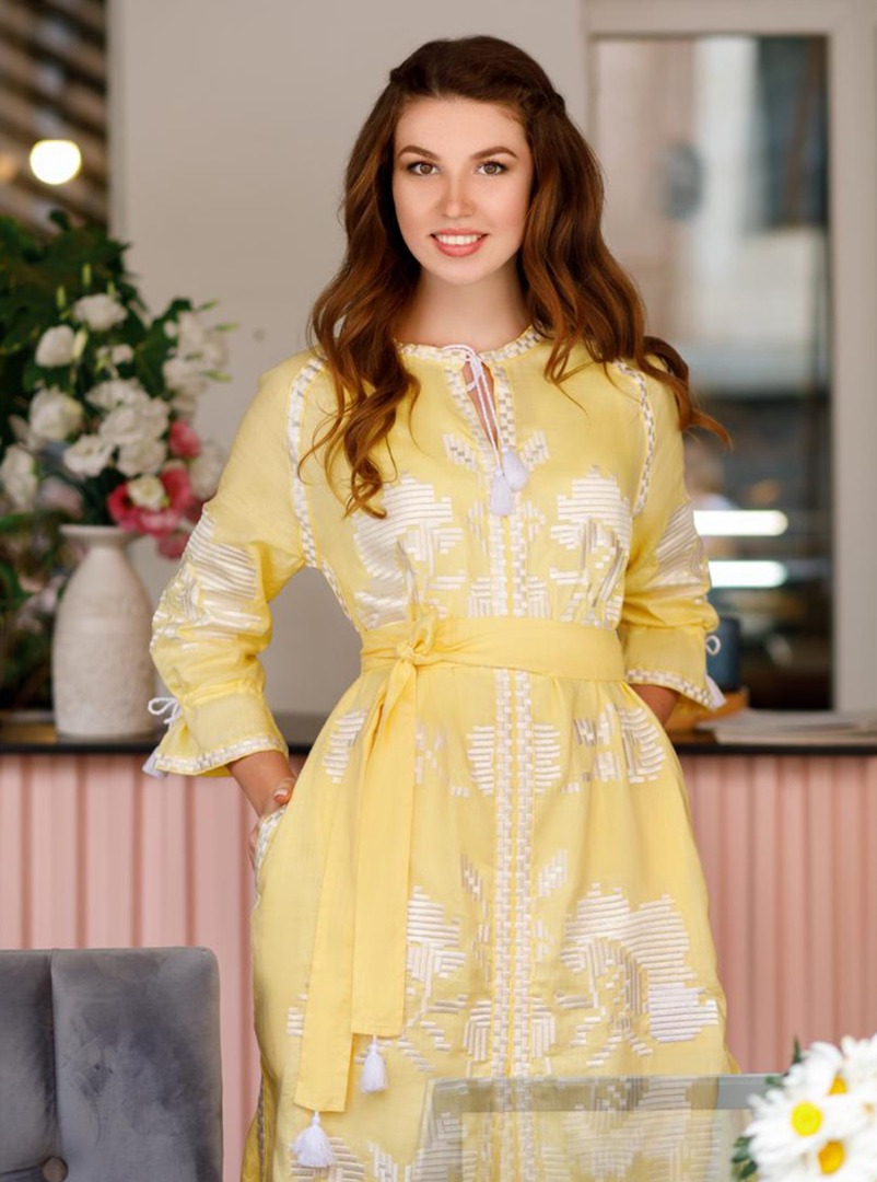 Floral Yellow Yellow Dress with lovely embroidery design Made with ...