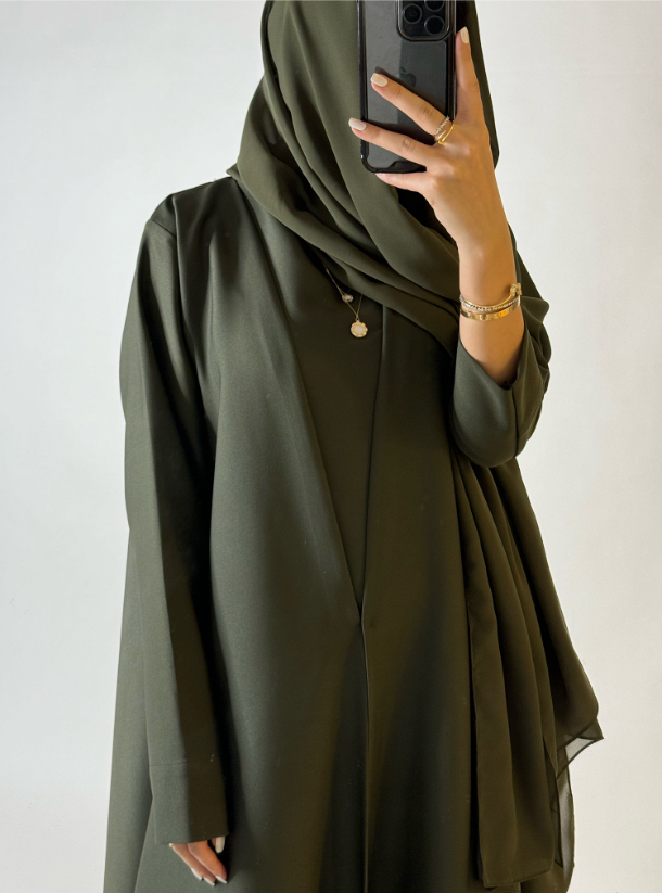 Daily Set Full Set: Daily Olive Green Purple Abaya, Under Abaya Dress & Head Scarf. Abayas from ...