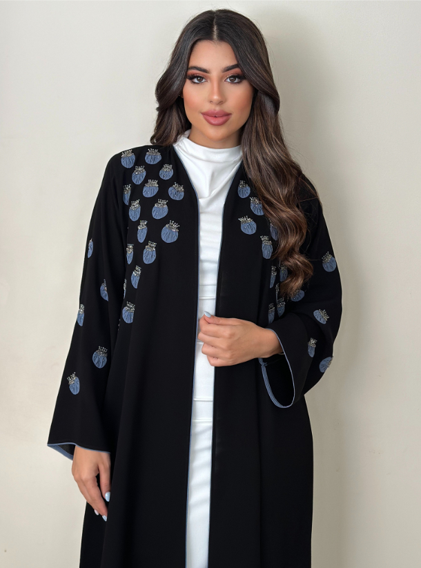 Blue ladybug Black Abaya With embellishments and a matching headscarf ...