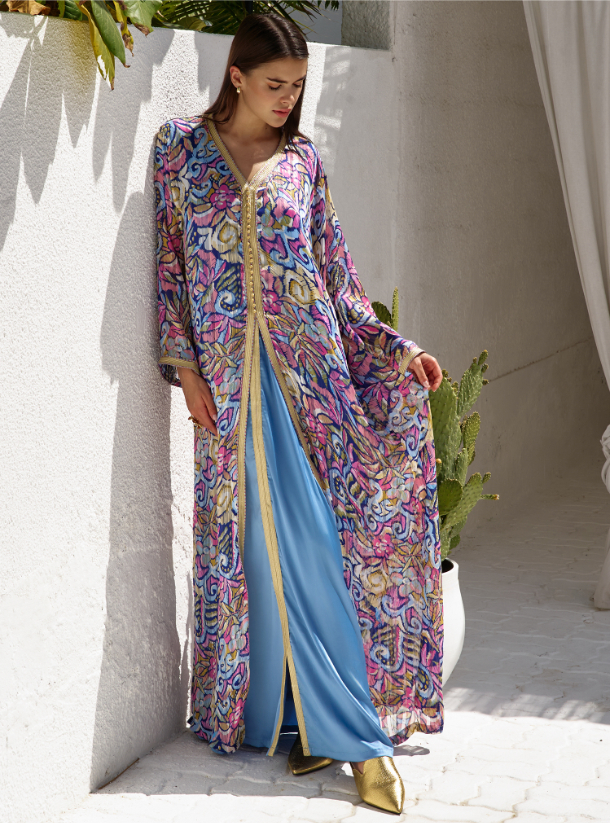 WAFAA KAFTAN 2- Pieces kaftan silk chiffon material with intricate gold ...