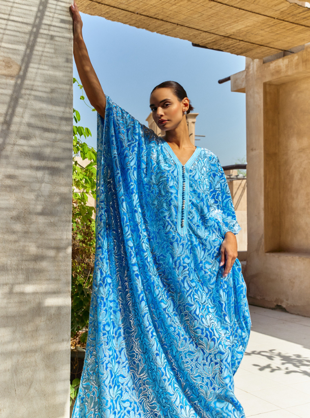 ARABELLA KAFTAN Devore velvet kaftan with delicate Moroccan work and silver accents Kaftans from ...