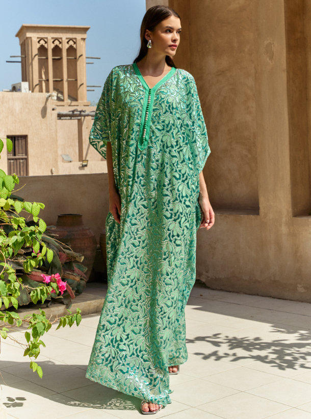 ARABELLA KAFTAN Devore velvet kaftan with delicate Moroccan work and silver accents Kaftans from ...