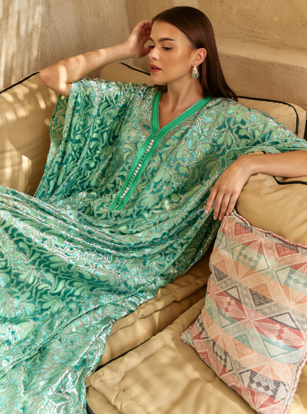 ARABELLA KAFTAN Devore velvet kaftan with delicate Moroccan work and silver accents Kaftans from ...