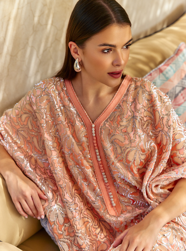 ARABELLA KAFTAN Devore velvet kaftan with delicate Moroccan work and silver accents Kaftans from ...