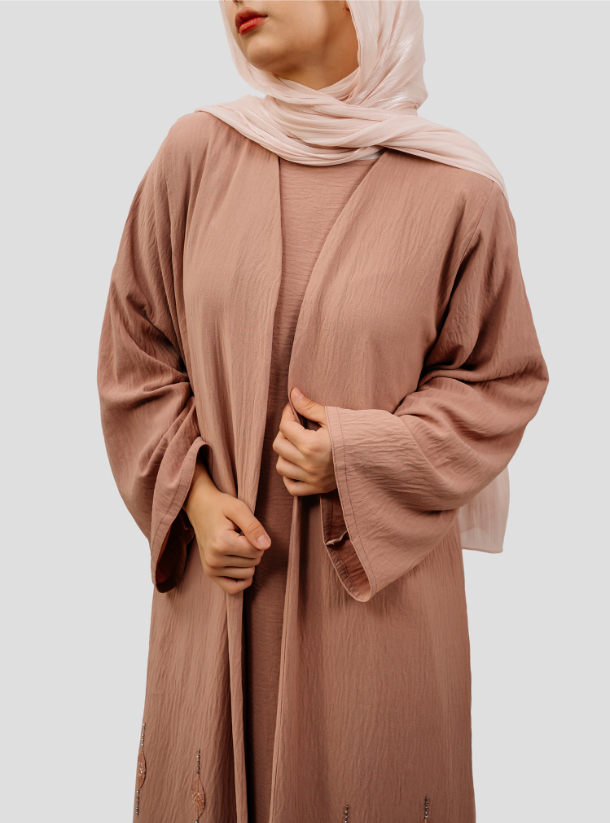 Dusty pink base 2-piece summer dusty pink abaya set with embroidery Abayas from Saf at Boksha