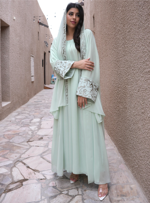 Mint Abaya Perfect blend of elegance, A-line mint abaya set with ...