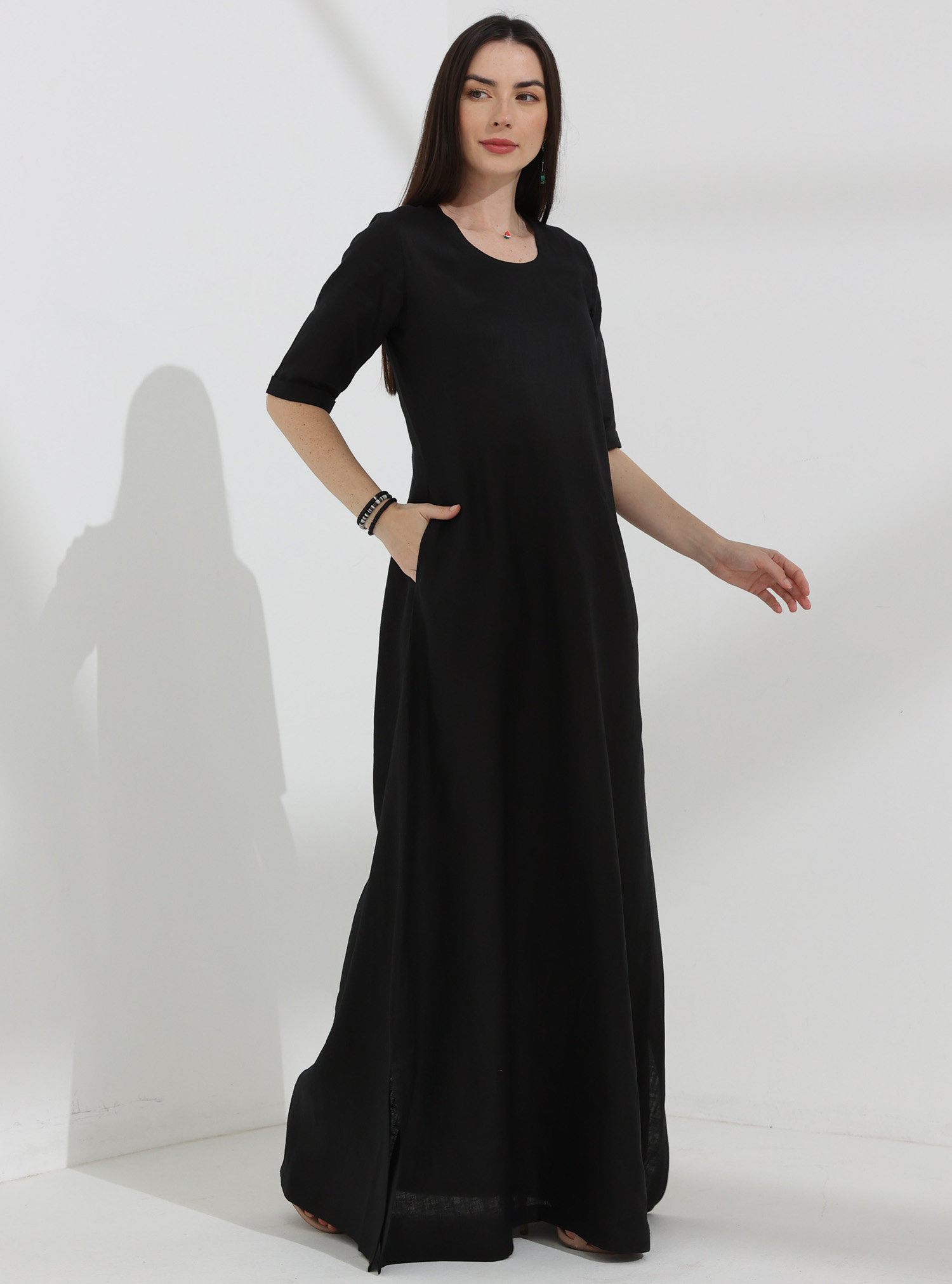 B Linen dress Black Linen InnerDress Dresses from Shehna Hussain at Boksha