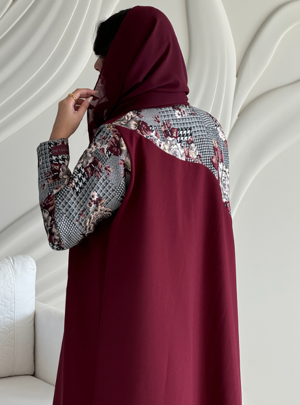 Burgundy Vibes Maroon Abaya With Matching Headscarf Abayas from Telas Line at Boksha