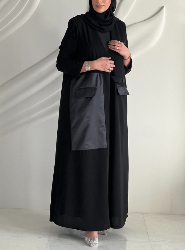 Practical Abaya Soft Crape Abaya with Satan Design & Matching Headscarf Abayas from Telas Line ...