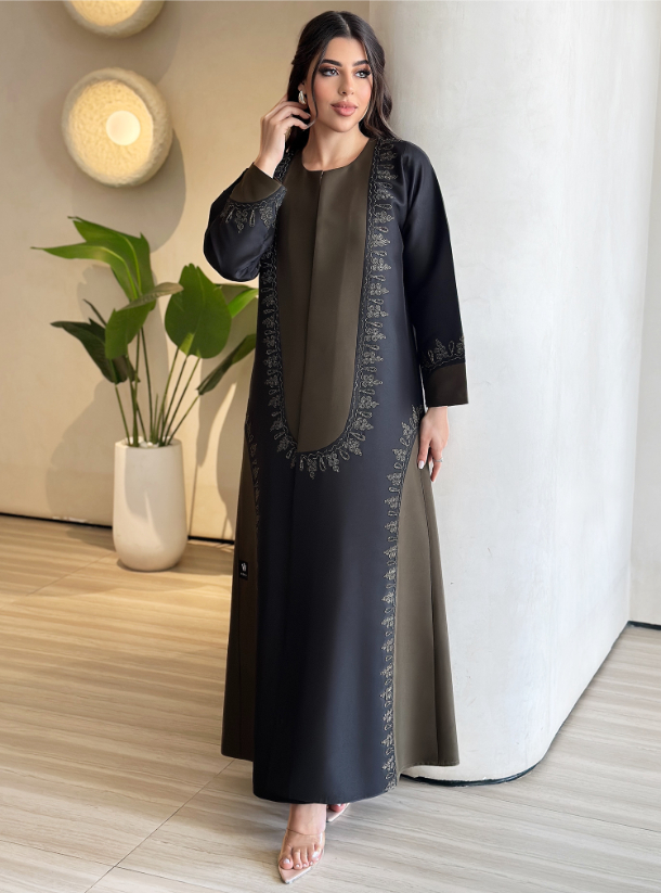 Green design Elegant Abya with Handcrafted Embroidery & Matching ...