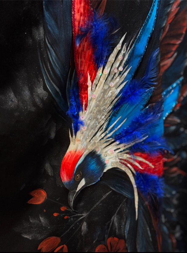 Afsaneh Abayas A black abaya adorned with a mythical bird spreading its ...