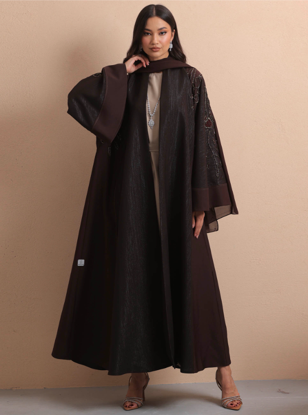 Brown Abaya A cut brown abaya with two different cloth , embroidery and ...