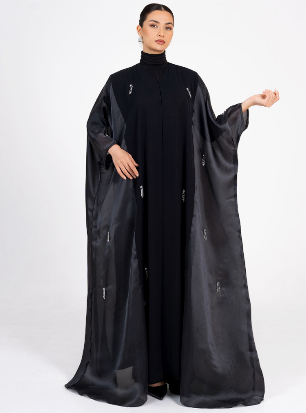 Black-R-202512 Royal Black Bisht with hand Embroidery Abayas from ...