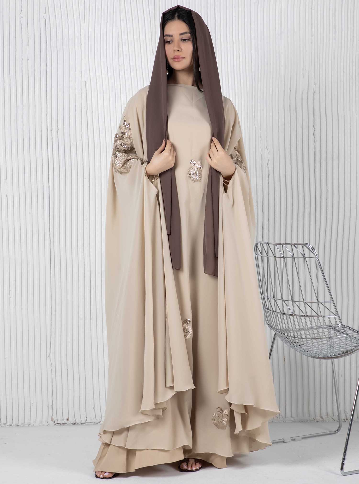 Mahra Cape Cape Gown Kaftan with Embellishments and Embroidery Kaftans from Tahoor Studio at Boksha