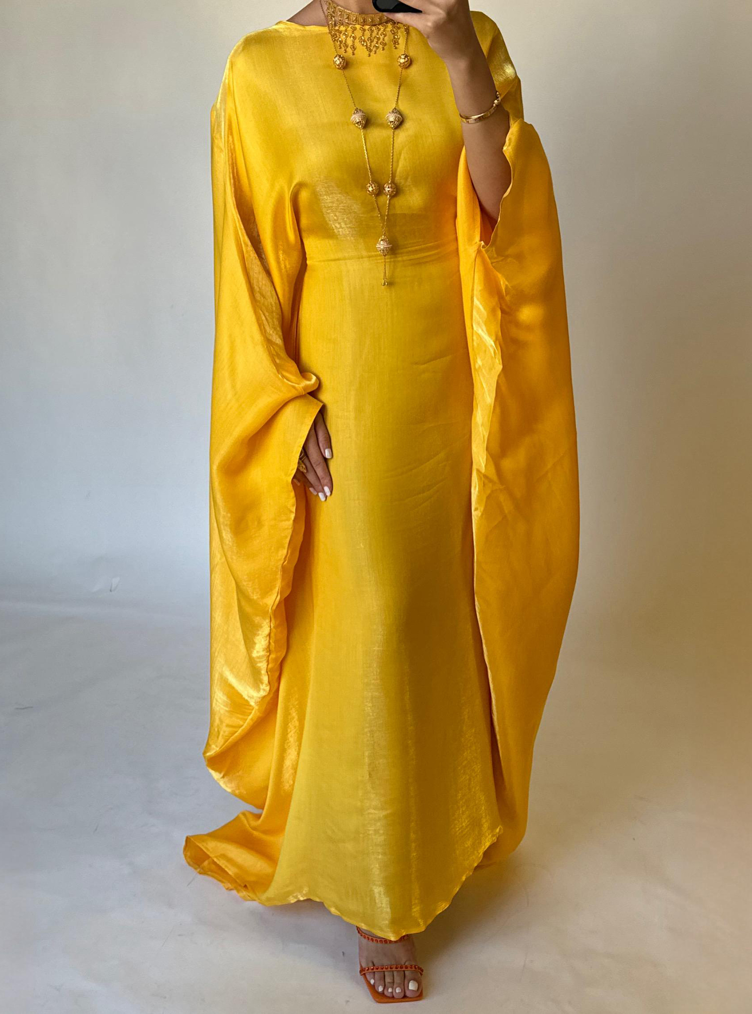 Eid Jalabiya Orange Butterfly Cut Organza Jalabiya (with a hidden inner ...