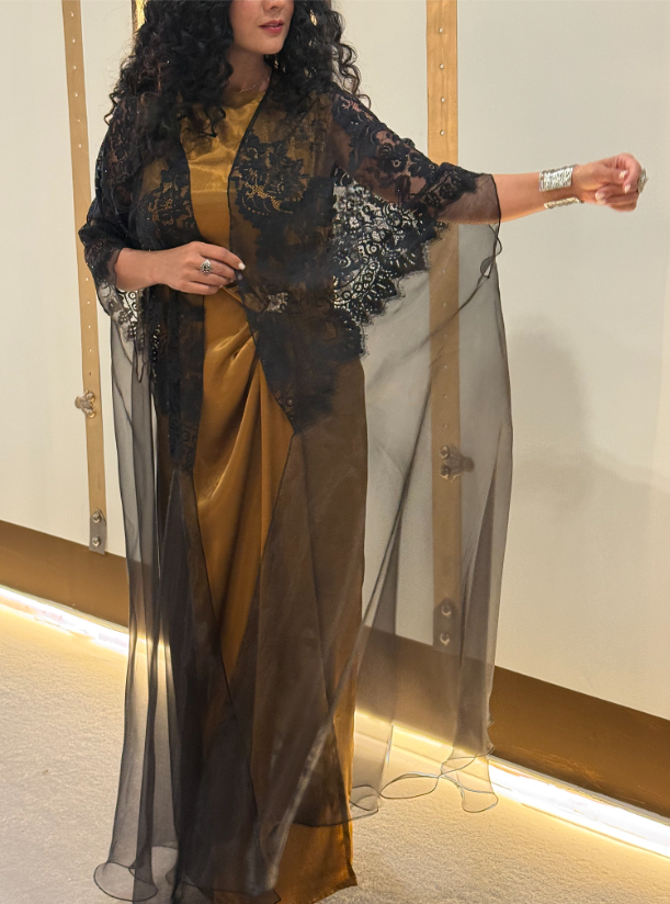 Elegant abaya Black Chiffon with French dantail with stones & Matching Headscarf Abayas from ...