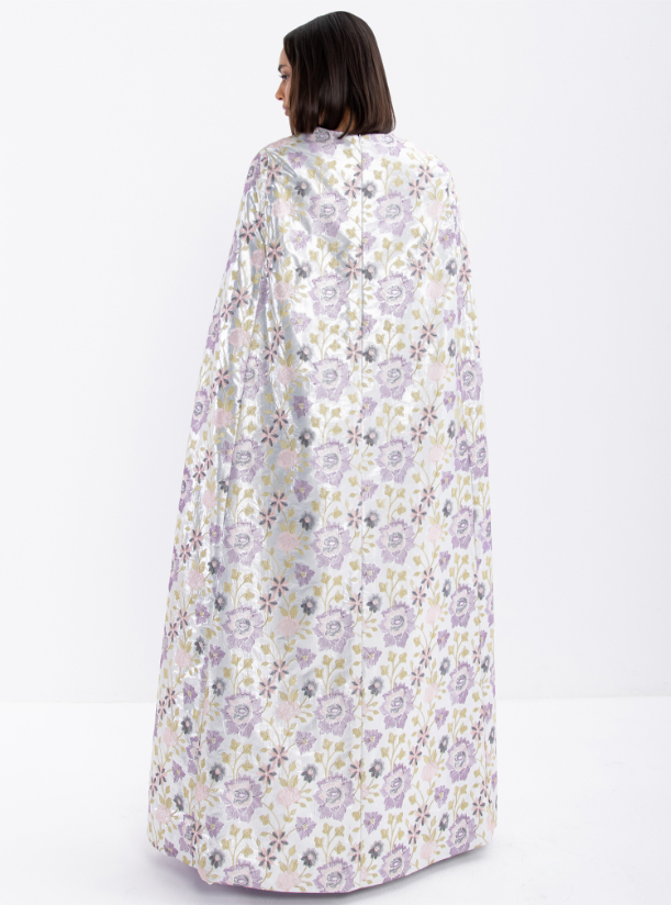 Floral Mirage lavender cape dress with embroidered floral cape and belt ...