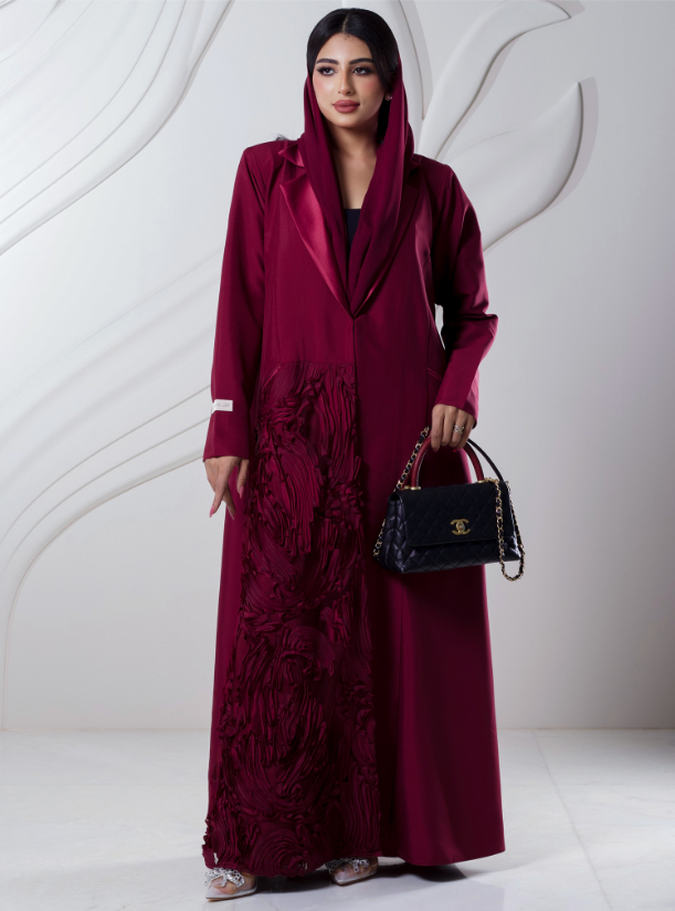 EA002 Red Crepe Blazer Abaya With Matching Headscarf Abayas from Telas Line at Boksha