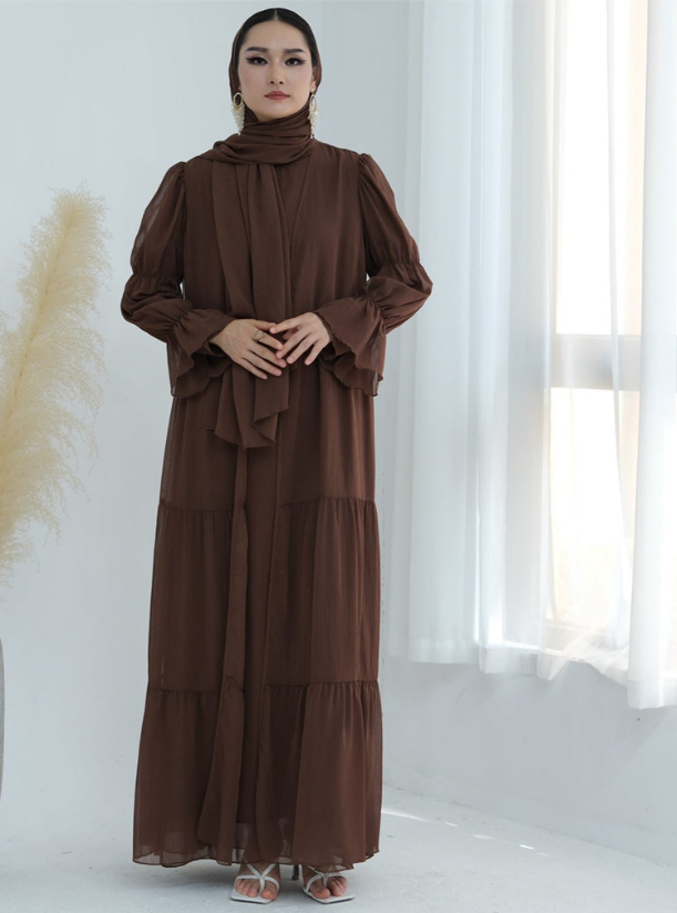 Boho abaya set Four piece bohemian abaya set with 1)Tiered abaya 2)full ...
