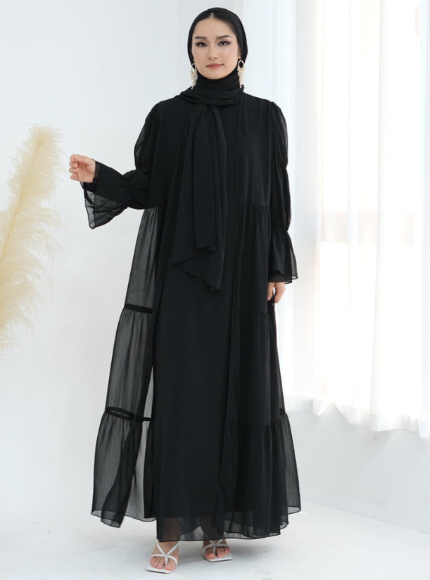 Boho abaya set Four piece bohemian abaya set with 1)Tiered abaya 2)full ...