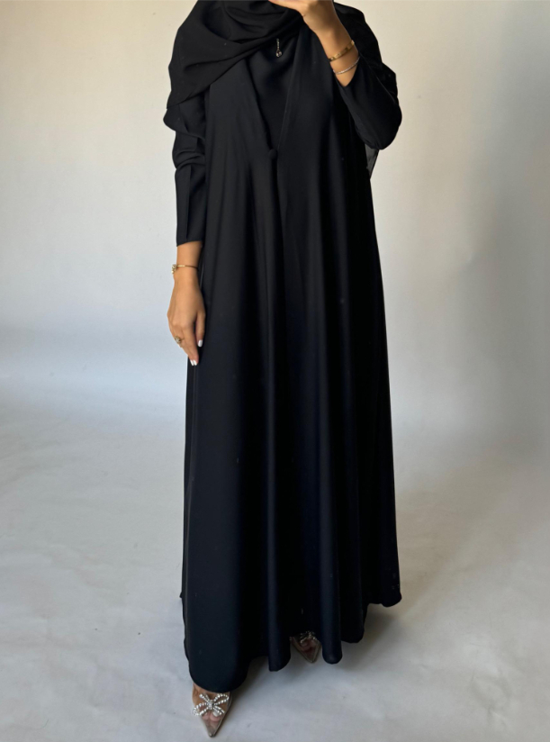 A419 Black Soft Crepe Abaya, With Matching Under Abaya Dress & Head Scarf. Abayas from Alef at ...